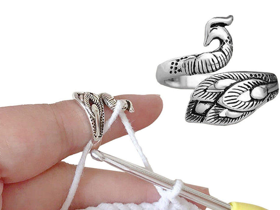 Adjustable Peacock Yarn Knitting Loop Ring — Off The Back