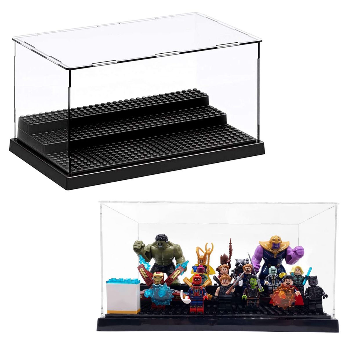 Minifigure Action Figures Blocks Display Case Gray — Off The Back