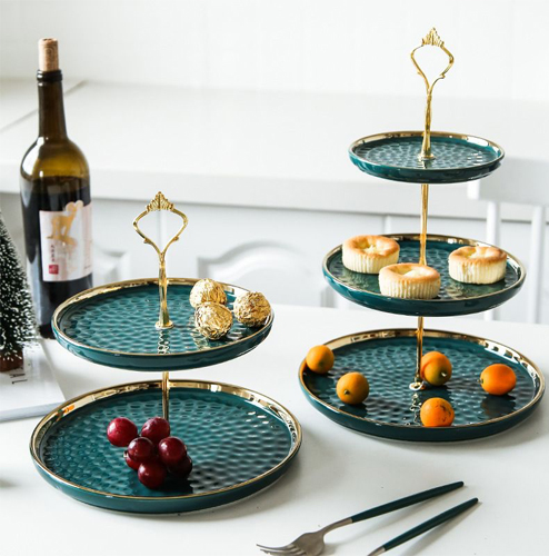 3 Tier Ceramic High Tea Stand Green — Off The Back